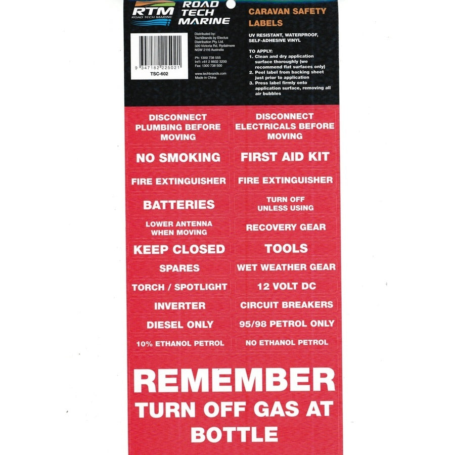 Caravan Safety Labels – Award RV Superstore